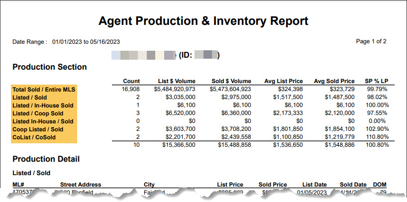 View an agent's sales production – Matrix